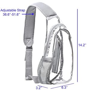 gdbis Clear Sling Bag, Stadium Approved Small PVC Crossbody Backpack, Transparent Casual Chest Daypack for Hiking, Stadium or Concerts, Grey