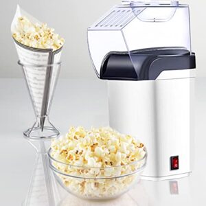 Electric Popcorn Machine Maker Popper With Measuring Spoon, Quick Popcorn, Oil Free, Good For Watching Movies,Party, Holiday Gift (White)