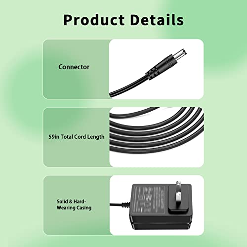 9V Power Cord for Casio Keyboard, 9V AC/DC Adapter for Casio AD-5 AD-5MU AD-5MR WK-110 WK-200 LK-100 LK-220 CTK-496 CTK-573 CTK-700 CTK-710 CTK-720