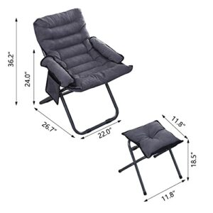 Lazy Chair Modern Aluminum Lounge Reclining Armchair Sofa with Ottoman Comfy Reclining Chair for Living Room, Grey