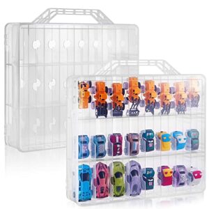 2 pack toy storage container and organizer case with 48 compartments toy cars storage case small toy organizer cars carrying case compatible with cars, small dolls, tiny toys, crafts supplies