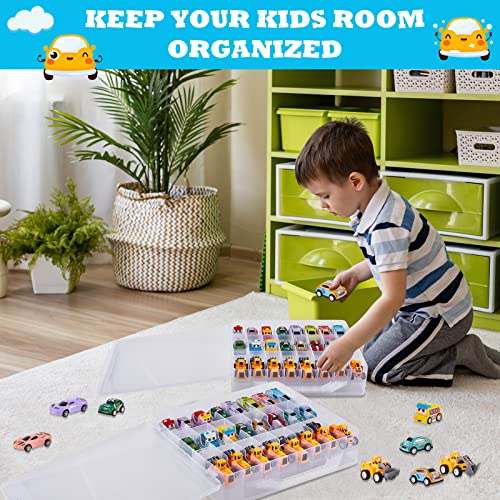 2 Pack Toy Storage Container and Organizer Case with 48 Compartments Toy Cars Storage Case Small Toy Organizer Cars Carrying Case Compatible with Cars, Small Dolls, Tiny Toys, Crafts Supplies