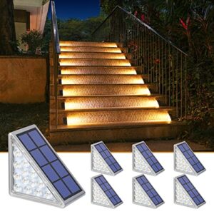 niorsun solar outdoor step lights warm white triangle ip67 waterproof auto on off decoration deck lights for patio yard, driveway, porch, front door, sidewalk, 6 pack