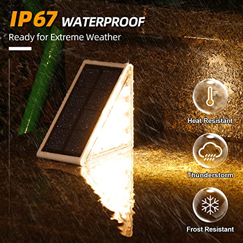 NIORSUN Solar Outdoor Step Lights Warm White Triangle IP67 Waterproof Auto on Off Decoration Deck Lights for Patio Yard, Driveway, Porch, Front Door, Sidewalk, 6 Pack