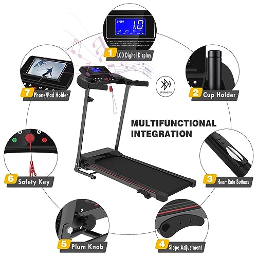 GINPORD Foldable Treadmill with Incline for Home, Folding Treadmill for Small Spaces, Low Noise, Knee Protection, Max 2.5HP 250 LBS Capacity