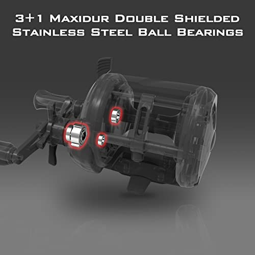 KastKing ReKon Level Wind Trolling Fishing Reel, Round Conventional Baitcasting Reels, Size 10, Right Handed