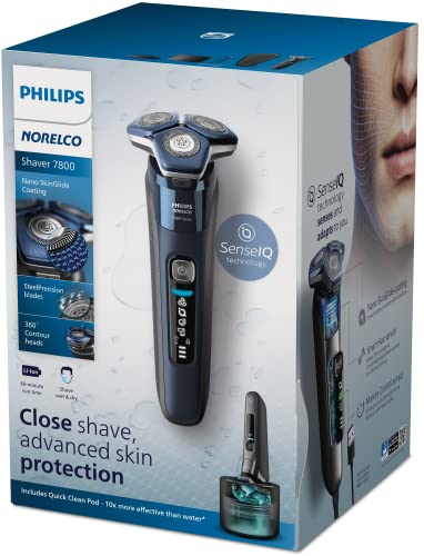 Philips Norelco Shaver 7800, Rechargeable Wet & Dry Electric Shaver with SenseIQ Technology, Quick Clean Pod, Charging Stand, Travel Case and Pop-up Trimmer, S7885/85