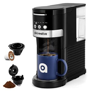 sincreative single serve coffee maker, 2 in 1 single cup coffee makers for k cup pod or ground coffee, compact coffee machine with strong brew button, 6 to 14oz brew sizes, gifts for mom dad women men