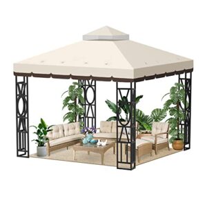 kilakila 10x10 canopy replacement top, double tier gazebo replacement canopy, waterproof mosquito canopy tent for patio garden yard, double lace (off-white+coffee brown lace)