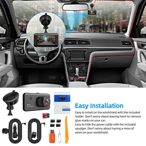 Edospor 4K Dash Cam Front and Rear Built in WiFi GPS Dash Camera for Cars 3'' IPS Screen with 64GB SD Card,170°Wide Angle,WDR,Night Vision,Parking Monitor,Support 256GB Max,Front 4K/2.5K Rear 1080P