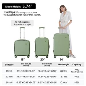 Luggage Suitcase with Spinner Wheels, 24'' Checked Travel Luggage Aluminum Frame PC Hardside with TSA Lock & Cover - Avocado Green