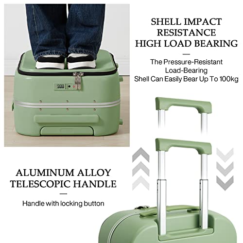 Luggage Suitcase with Spinner Wheels, 24'' Checked Travel Luggage Aluminum Frame PC Hardside with TSA Lock & Cover - Avocado Green