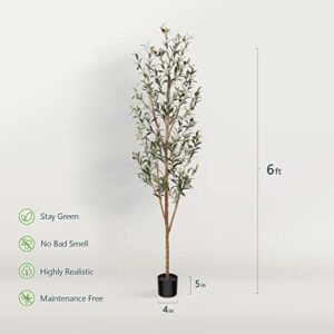 Kazeila Artificial Olive Tree Realistic Fake Silk Tree 6 Feet Tall Faux Plant for Home Decor Indoor