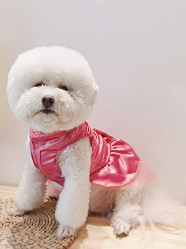 QWINEE Bow Decor Dog Dresses,Sweet Princess Cat Dress Puppy Skirt,Dog Mesh Cake Tutu Dress,Birthday Wedding Party Pet Clothes for Cat Small Medium Dog Doggie Girl Coral Pink M