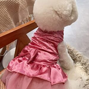 QWINEE Bow Decor Dog Dresses,Sweet Princess Cat Dress Puppy Skirt,Dog Mesh Cake Tutu Dress,Birthday Wedding Party Pet Clothes for Cat Small Medium Dog Doggie Girl Coral Pink M