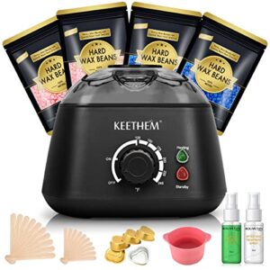 keethem waxing kit - wax warmer for hair removal, 4 packs hard wax beads(14.1oz total), at home waxing kit for women sensitive skin - ideal for brazilian, facial hair, bikini, legs, armpit, eyebrow