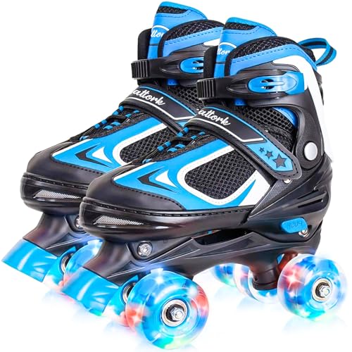 Nattork Kids Roller Skates for Boys Girls, 4 Sizes Adjustable Quad Skates with Light up Wheels,Best Gift for Beginners Outdoor Sports