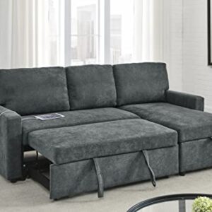 Kingway Upholstered Sleeper Sofa with USB Ports Sofabed, Full XL, Gray