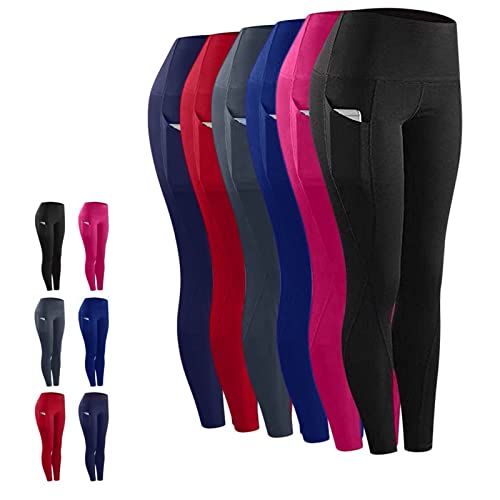 Fit High Waist Women Yoga Athletic Out Fitness Running Leggings Pocket Pants Tummy Control Workout Sports Pants Hot Pink