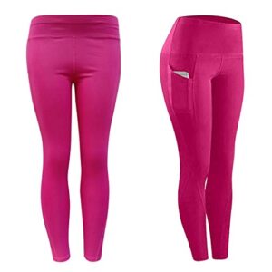 Fit High Waist Women Yoga Athletic Out Fitness Running Leggings Pocket Pants Tummy Control Workout Sports Pants Hot Pink