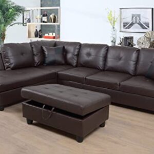 SIENWIEY Sectional Sofa Set, 103.5'' L-Shape Couch 3 PCS with Chaise and Storage Ottoman for Small Space Apartment Living Room Furniture(Brown,Left Chaise) A-brown