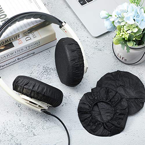 300 Pieces Disposable Headphone Covers Non Woven Sanitary Headphone Ear Covers Black Fabric Headset Covers Ear Pad Covers for Headphones, 11 Cm/ 4.3 Inch (Black, L-11 cm)