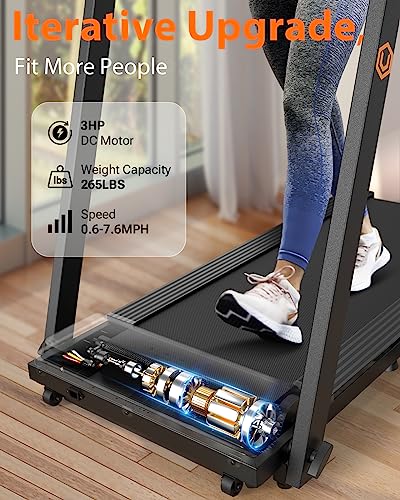 UREVO Portable Folding Treadmills for Home, Max 3.0 HP Running Walking Treadmill with 12 Pre Set Programs and Wider Tread Belt, Adjustable Display, Pause Detection