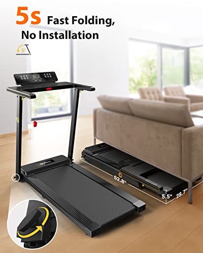 UREVO Portable Folding Treadmills for Home, Max 3.0 HP Running Walking Treadmill with 12 Pre Set Programs and Wider Tread Belt, Adjustable Display, Pause Detection