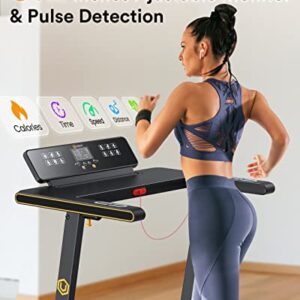 UREVO Portable Folding Treadmills for Home, Max 3.0 HP Running Walking Treadmill with 12 Pre Set Programs and Wider Tread Belt, Adjustable Display, Pause Detection