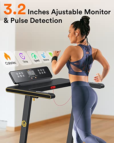 UREVO Portable Folding Treadmills for Home, Max 3.0 HP Running Walking Treadmill with 12 Pre Set Programs and Wider Tread Belt, Adjustable Display, Pause Detection