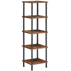 hoobro 5-tier corner shelf stand, corner square rack display shelf, tall storage rack plant stand, corner bookcase for small spaces, living room, home office, kitchen, rustic brown and black bf50cj01