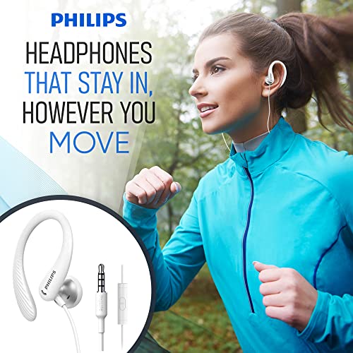 Philips Over The Ear Earbuds, Flexible Wrap Around Earbuds, Around Ear Headphones with Mic Behind The Ear Headphones, Perfect for Sports, Running, Exercise, Gym, Lightweight Earhook Sports Headphones