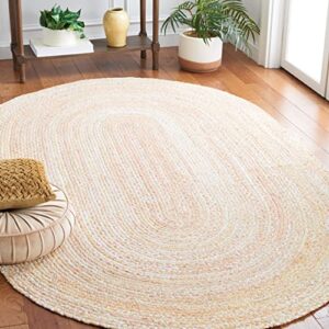 safavieh braided collection area rug - 4' x 6' oval, beige with pink accents, handmade cotton, country cottage style, reversible, ideal for areas in entryway living room bedroom kitchen (brd452b)