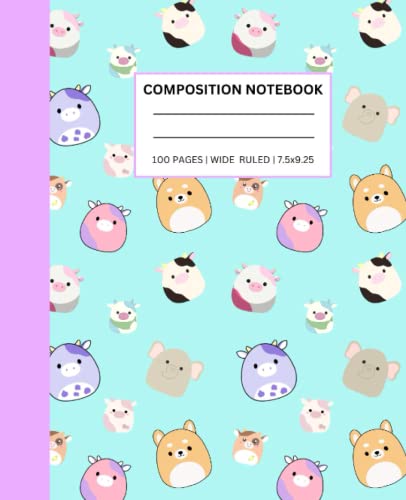 Cute Squish Animals Composition Notebook | Wide Ruled Notebook | 7.5 x 9.25 inches | 100 Pages | For Kids and Teens