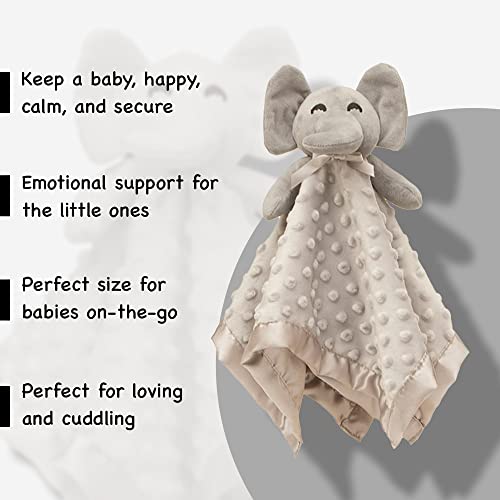 Gray Baby Elephant Security Blanket Baby Stuffed Elephant Toy Lovie Blanket for Infant Boys and Girls Baby Comforting Elephant Blanket for Newborns 16in