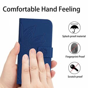 ONV Wallet Case for Oppo Reno 6 Pro 5G - with 1.5M Strap Sunflower Flip Leather Case Embossment Card Slot Shockproof Kickstand Magnetic Cover for Oppo Reno 6 Pro 5G [HT] -Blue-T