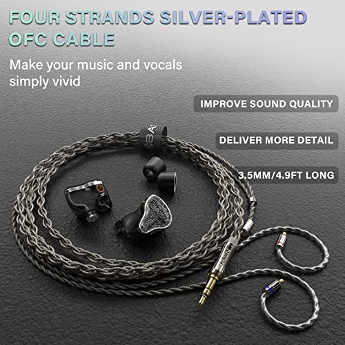 BASN Bmaster5 in Ear Monitors, 1DLC Diaphragm+4BA 5 Drivers IEM Earphones with Silver-Plated OFC Cable, Noise Isolation Wired Earbuds for Musicians (Midnight Black)