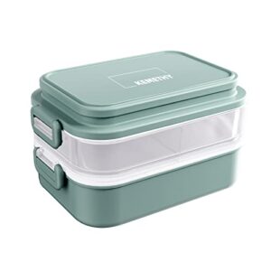 kemethy bento box adult for lunch, stackable large capacity containers with tableware and sauce cups for adults, leak-proof 2000ml/68oz green