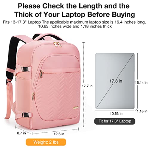 Lekebobor Travel Backpack for Women Men Carry on Backpack Flight Approved 17 Inch Luggage Daypack 40L Business College Weekender Overnight Laptop Backpack with 6 Packing Cubes,Pink