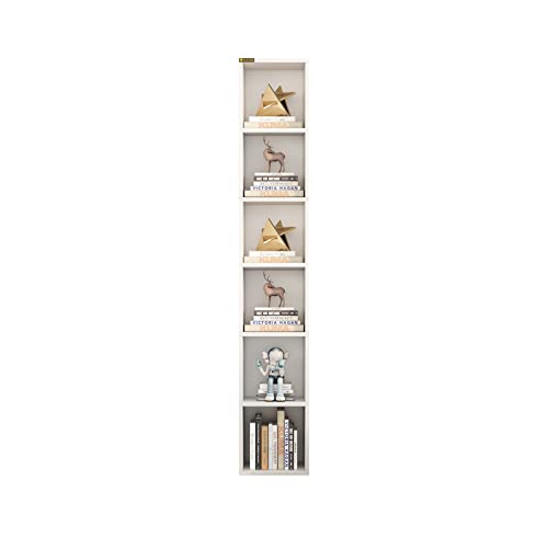 ALISENED 68.5" Tall Narrow Bookshelf, 6 Shelf Wooden Corner Bookcase, Modern Skinny Cubes Storage Organizer Display Shelving for Bedroom, Library, Living Room, Home, Office, White