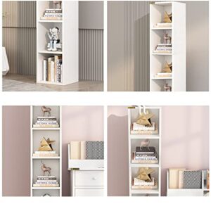 ALISENED 68.5" Tall Narrow Bookshelf, 6 Shelf Wooden Corner Bookcase, Modern Skinny Cubes Storage Organizer Display Shelving for Bedroom, Library, Living Room, Home, Office, White