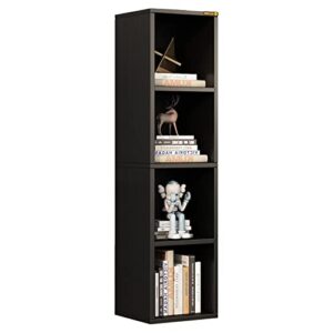 alisened 4 cube small bookshelf, narrow storage organizer shelf, wooden corner bookcase, modern thin cubes storage organizer display shelving for bedroom, library, living room, home, office, black