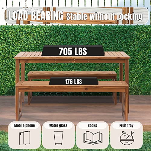 PayLessHere 3 Piece Acacia Wood Outdoor Dining Table and Bench Set Patio Bench Dining Table Outdoor Wooden Table & Bench Set for Backyard,Patio,Garden Outdoor Lounge Furniture,Nature