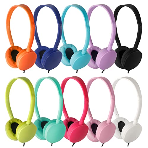 30 Packs Classroom Kids Headphones Bulk Colourful Class Set of Headphones for Students Children Toddler Boys Girls Teen and Adult (30 Pack,10 Colors)