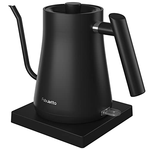 Fabuletta Electric Coffee Kettle Pour Over, Gooseneck 100% Stainless Steel BPA Free, 1500W Quick Heating 1L Tea Pot for Family Matte Black