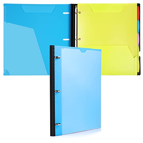 WOT I All-in-one Telescoping Binder Notebook, Refillable Binder+Elastic Rubble Spine+Customized Front Cover+Catalog Back Pocket+5 Subject Dividers+Movable Pocket Folder+Notepaper, Blue