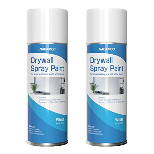 NADAMOO Aerosol White Paint for Wall, Odorless Water Based Drywall Spray for Ceiling Stains Spots, Dry Wall Renovation Paint for Indoor, Drywall Patch Repair Kit, 2 Cans, 450ml/ Can