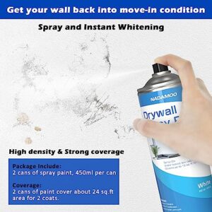 NADAMOO Aerosol White Paint for Wall, Odorless Water Based Drywall Spray for Ceiling Stains Spots, Dry Wall Renovation Paint for Indoor, Drywall Patch Repair Kit, 2 Cans, 450ml/ Can