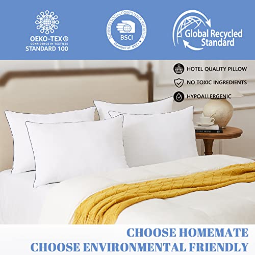 Homemate Bed Pillows for Sleeping - Standard Size(20"x26") Set of 4 Pillows Allergy Friendly Microfiber Shell Fluffy Down Alternative Filling Breathable Pillow Suitable Back Stomach or Side Sleepers