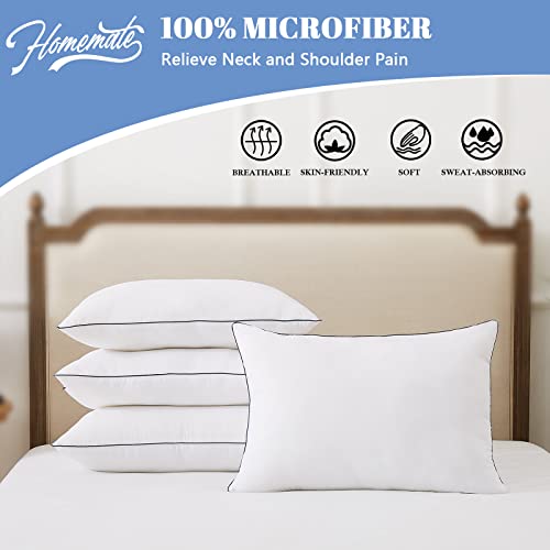 Homemate Bed Pillows for Sleeping - Standard Size(20"x26") Set of 4 Pillows Allergy Friendly Microfiber Shell Fluffy Down Alternative Filling Breathable Pillow Suitable Back Stomach or Side Sleepers